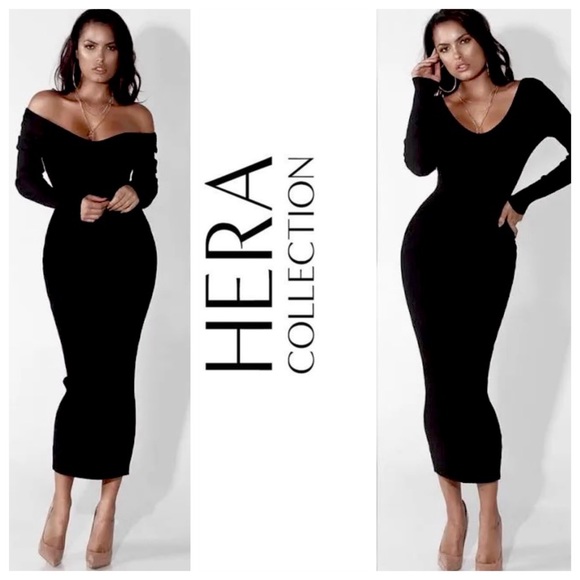 Hera Collection | Dresses | Hera Black Vneck Ribbed Knit Long Sleeve ...